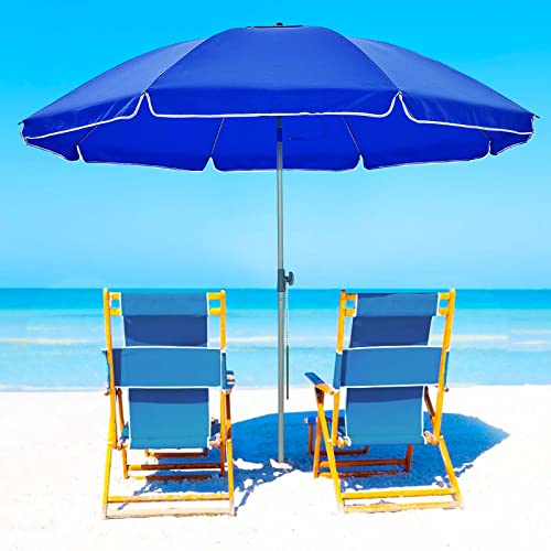 LE CONTE 7FT Beach Umbrella with Sand Anchor, SPF60+ Portable Sunshade Umbrella with Tilt Mechanism, Air Vents Design, Carry Bag for Outdoor Garden (Blue)