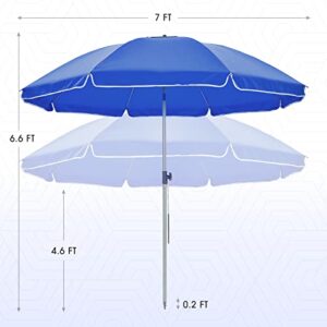 LE CONTE 7FT Beach Umbrella with Sand Anchor, SPF60+ Portable Sunshade Umbrella with Tilt Mechanism, Air Vents Design, Carry Bag for Outdoor Garden (Blue)