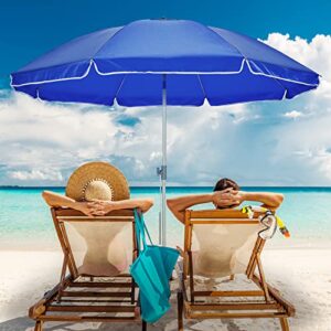 LE CONTE 7FT Beach Umbrella with Sand Anchor, SPF60+ Portable Sunshade Umbrella with Tilt Mechanism, Air Vents Design, Carry Bag for Outdoor Garden (Blue)