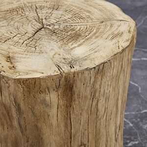 Ball & Cast Faux Wood Tree Stump Stool MgO Accent Side End Table Concrete Garden Stool, 16.94''H, Natural