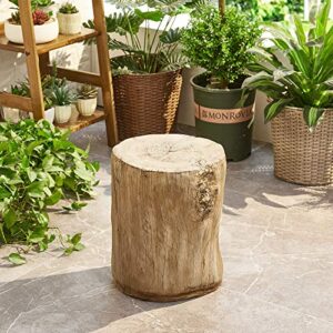 Ball & Cast Faux Wood Tree Stump Stool MgO Accent Side End Table Concrete Garden Stool, 16.94''H, Natural