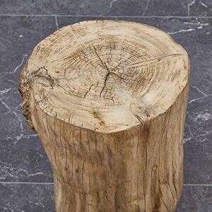 Ball & Cast Faux Wood Tree Stump Stool MgO Accent Side End Table Concrete Garden Stool, 16.94''H, Natural