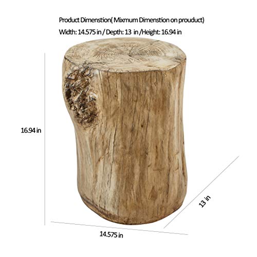 Ball & Cast Faux Wood Tree Stump Stool MgO Accent Side End Table Concrete Garden Stool, 16.94''H, Natural