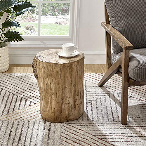 Ball & Cast Faux Wood Tree Stump Stool MgO Accent Side End Table Concrete Garden Stool, 16.94''H, Natural