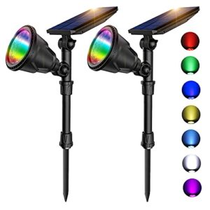 jsot solar spotlight, solar lights outdoor waterproof color changing spot light landscape lighting with 9 lighting options decor for yard walkway tree flag 2 pack