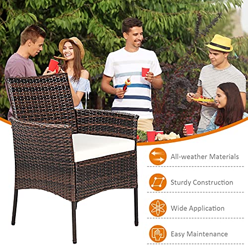 Tangkula 2 Pieces Patio Wicker Chair, Outdoor PE Rattan Armchairs with Removable Cushions, Patio Dining Resin Wicker Chairs for Garden, Poolside, Lawn, Porch and Backyard (Mix Brown)