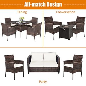 Tangkula 2 Pieces Patio Wicker Chair, Outdoor PE Rattan Armchairs with Removable Cushions, Patio Dining Resin Wicker Chairs for Garden, Poolside, Lawn, Porch and Backyard (Mix Brown)