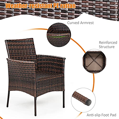 Tangkula 2 Pieces Patio Wicker Chair, Outdoor PE Rattan Armchairs with Removable Cushions, Patio Dining Resin Wicker Chairs for Garden, Poolside, Lawn, Porch and Backyard (Mix Brown)