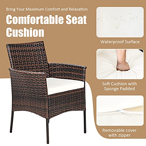 Tangkula 2 Pieces Patio Wicker Chair, Outdoor PE Rattan Armchairs with Removable Cushions, Patio Dining Resin Wicker Chairs for Garden, Poolside, Lawn, Porch and Backyard (Mix Brown)