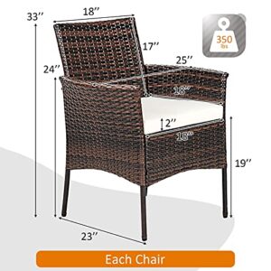 Tangkula 2 Pieces Patio Wicker Chair, Outdoor PE Rattan Armchairs with Removable Cushions, Patio Dining Resin Wicker Chairs for Garden, Poolside, Lawn, Porch and Backyard (Mix Brown)