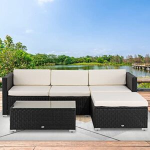 charavector patio furniture set, outdoor sectional rattan sofa wicker conversation couch set 5 pieces with pillows&coffee table&thick cushions for backyard garden poolside