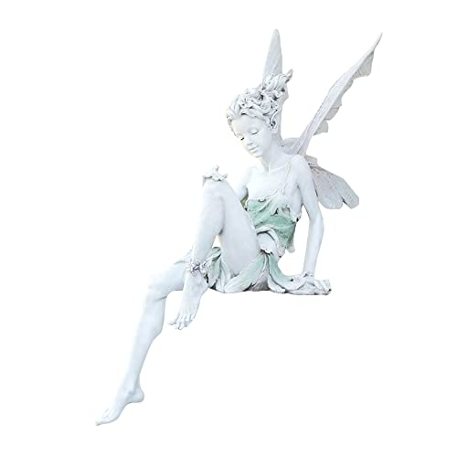 Anvirtue Sitting Fairy Statue Garden Angel Figurine Outdoor Decoration Waterproof Resin Garden Sculpture for Patio Yard Lawn Porch Art Ornament Housewarming Christmas Birthday Gift (White)