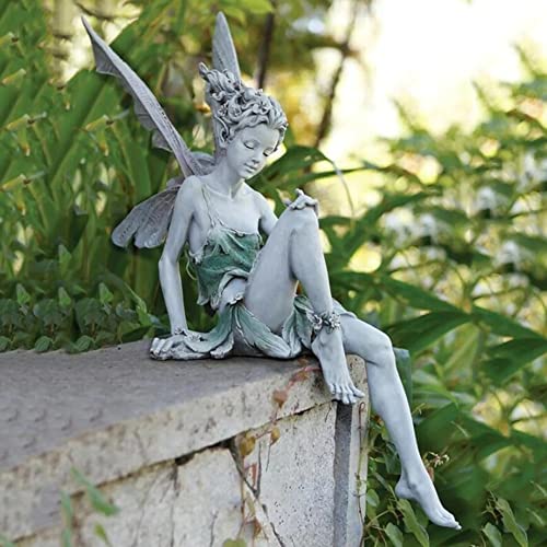 Anvirtue Sitting Fairy Statue Garden Angel Figurine Outdoor Decoration Waterproof Resin Garden Sculpture for Patio Yard Lawn Porch Art Ornament Housewarming Christmas Birthday Gift (White)