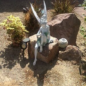 Anvirtue Sitting Fairy Statue Garden Angel Figurine Outdoor Decoration Waterproof Resin Garden Sculpture for Patio Yard Lawn Porch Art Ornament Housewarming Christmas Birthday Gift (White)