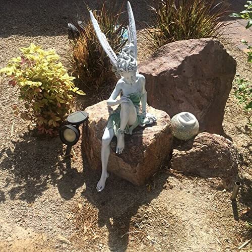 Anvirtue Sitting Fairy Statue Garden Angel Figurine Outdoor Decoration Waterproof Resin Garden Sculpture for Patio Yard Lawn Porch Art Ornament Housewarming Christmas Birthday Gift (White)