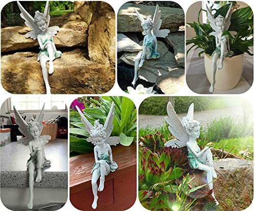 Anvirtue Sitting Fairy Statue Garden Angel Figurine Outdoor Decoration Waterproof Resin Garden Sculpture for Patio Yard Lawn Porch Art Ornament Housewarming Christmas Birthday Gift (White)