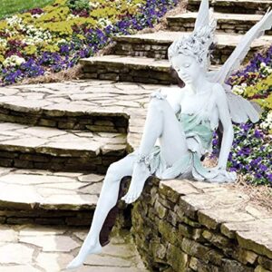 Anvirtue Sitting Fairy Statue Garden Angel Figurine Outdoor Decoration Waterproof Resin Garden Sculpture for Patio Yard Lawn Porch Art Ornament Housewarming Christmas Birthday Gift (White)