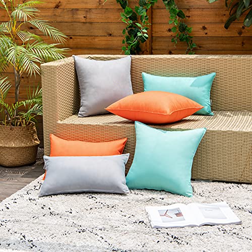 ANRODUO Pack of 2 Outdoor Waterproof Throw Pillow Covers Solid Decorative Garden Cushion Sham Outside Lumbar Square Pillowcase for Patio Tent Balcony Bench Tent Couch Sofa (18"x18", A-Light Green)