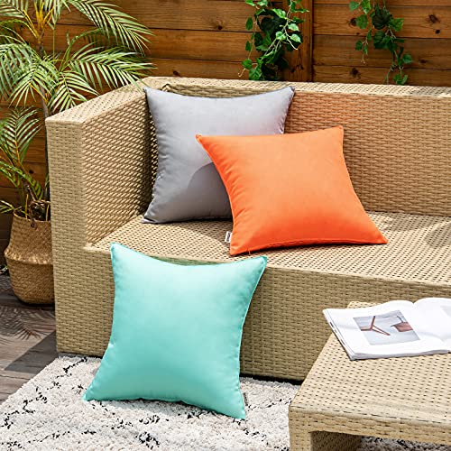 ANRODUO Pack of 2 Outdoor Waterproof Throw Pillow Covers Solid Decorative Garden Cushion Sham Outside Lumbar Square Pillowcase for Patio Tent Balcony Bench Tent Couch Sofa (18"x18", A-Light Green)