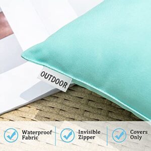 ANRODUO Pack of 2 Outdoor Waterproof Throw Pillow Covers Solid Decorative Garden Cushion Sham Outside Lumbar Square Pillowcase for Patio Tent Balcony Bench Tent Couch Sofa (18"x18", A-Light Green)