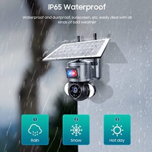 anicanon Solar Security Cameras Wireless Outdoor,Remote 2K WiFi 360° View Wireless Solar Powered Cameras for Home,PIR Motion Sensor Flood Light with Siren,Color Night Vision