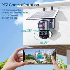 anicanon Solar Security Cameras Wireless Outdoor,Remote 2K WiFi 360° View Wireless Solar Powered Cameras for Home,PIR Motion Sensor Flood Light with Siren,Color Night Vision