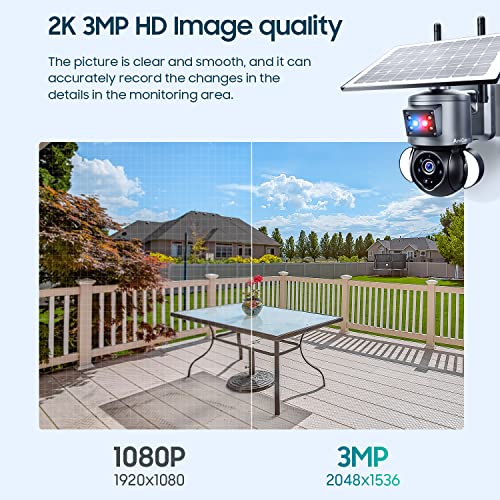 anicanon Solar Security Cameras Wireless Outdoor,Remote 2K WiFi 360° View Wireless Solar Powered Cameras for Home,PIR Motion Sensor Flood Light with Siren,Color Night Vision