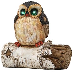 linsbo tree hugger statues fake owl garden decor, polyresin outdoor whimsical tree sculpture peeker yard art with solar led eyes lights