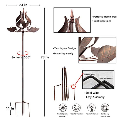 Winwindspinner, Tulip Wind Spinners Yard Garden - Kinetic Copper Wind Sculptures Spinners Garden Decor, Windmills Metal Decor for Yard Garden, Outdoor Metal Wind Spinner for Lawn Outside (73 Inch)