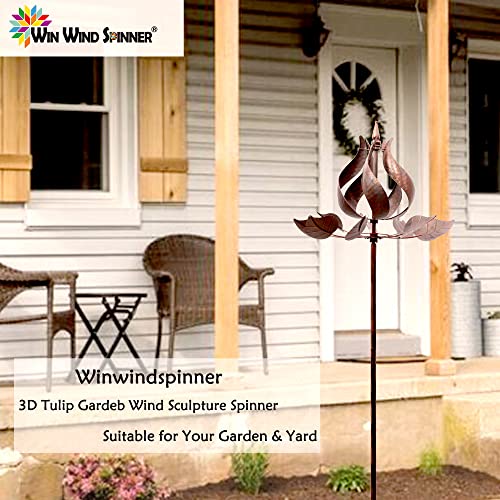 Winwindspinner, Tulip Wind Spinners Yard Garden - Kinetic Copper Wind Sculptures Spinners Garden Decor, Windmills Metal Decor for Yard Garden, Outdoor Metal Wind Spinner for Lawn Outside (73 Inch)