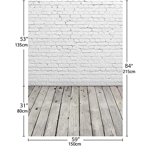 Allenjoy Fabric 5x7FT White Brick Wall with Wooden Floor Photography Backdrops Photo Background for Newborn Baby Photoshoot Photographer Props