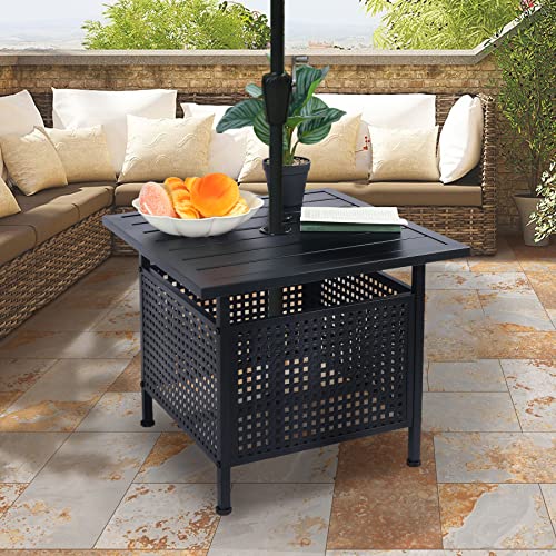 ALUPOM Patio Umbrella Table with 1.6 Inches Hole, Square Metal Patio Bistro Side Table Stand for Pool Garden Backyard,Black