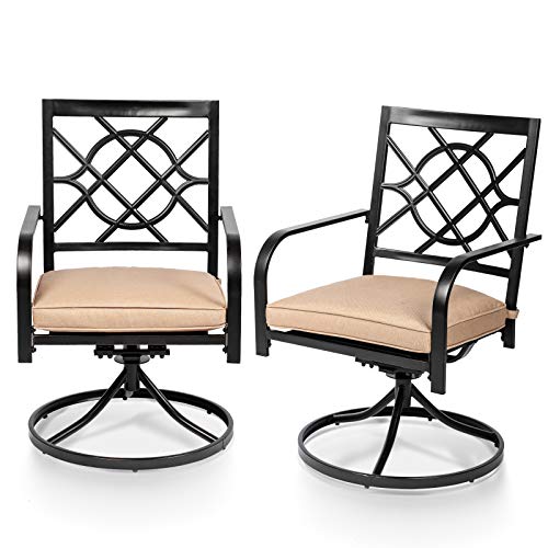 SUNCROWN Outdoor Dining Swivel Chairs Set of 2, Metal Frame Patio Chair Rocker with Brown Cushion for Garden, Bistro, Backyard