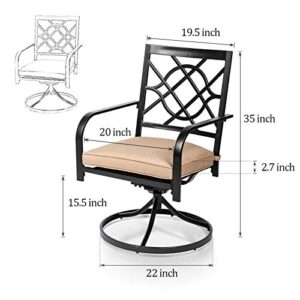 SUNCROWN Outdoor Dining Swivel Chairs Set of 2, Metal Frame Patio Chair Rocker with Brown Cushion for Garden, Bistro, Backyard