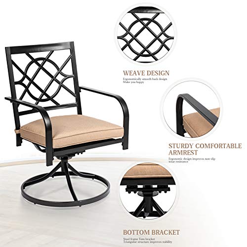 SUNCROWN Outdoor Dining Swivel Chairs Set of 2, Metal Frame Patio Chair Rocker with Brown Cushion for Garden, Bistro, Backyard