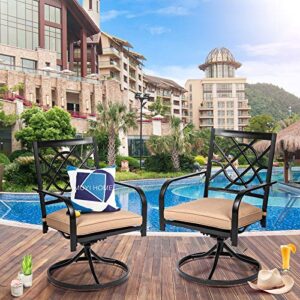 SUNCROWN Outdoor Dining Swivel Chairs Set of 2, Metal Frame Patio Chair Rocker with Brown Cushion for Garden, Bistro, Backyard