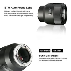 Meike 85mm F1.8 Full Frame AF STM(A Stepping Motor) Lens Large Aperture Auto Focus Medium Telephoto Fixed Prime Portrait Lens for Sony E Mount Mirrorless Cameras A9 A7III A7II A7 A7R3 A7R4