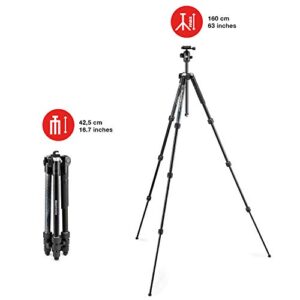 Manfrotto Element MII MKELMII4BK-BH, Lightweight Aluminium Travel Camera Tripod, with Carry Bag, Arca-Compatible Ball Head, 4-Section Legs, Twist Locks, Load up 8kg, for Mirrorless, DSLR