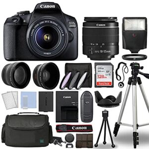 canon eos 2000d / slr camera + 3 lens kit 18-55mm + 16gb + flash & more european model [no ] (renewed), 128gb kit