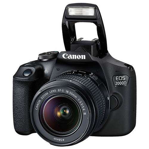 Canon EOS 2000D / SLR Camera + 3 Lens Kit 18-55mm + 16GB + Flash & More European Model [No ] (Renewed), 128gb Kit