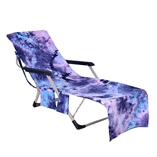 Mingpinghuius Beach Chair Cover with Side Pockets, Microfiber Pool Lounge Chair Cover Colorful Chaise Lounge Towel Sun Lounger Cover for Holiday Sunbathing Garden Beach Hotel (Blue)