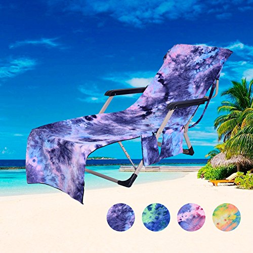 Mingpinghuius Beach Chair Cover with Side Pockets, Microfiber Pool Lounge Chair Cover Colorful Chaise Lounge Towel Sun Lounger Cover for Holiday Sunbathing Garden Beach Hotel (Blue)