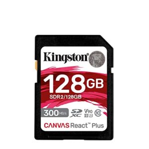 kingston canvas react plus 128gb sd card | sdxc uhs-ii | 300r/260w u3 v90 | full hd/4k/8k | sdr2/128gb