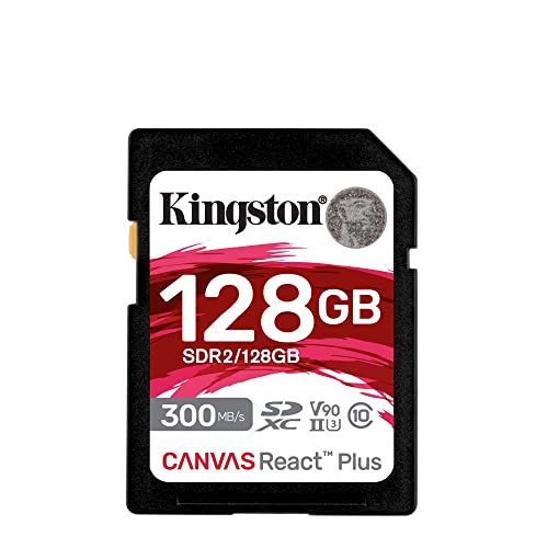 Kingston Canvas React Plus 128GB SD Card | SDXC UHS-II | 300R/260W U3 V90 | Full HD/4K/8K | SDR2/128GB