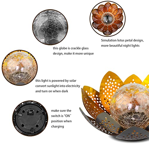 EGOBOO Metal Lotus Cracked Glass Globe Solar Outdoor Lights Garden Patio Lawn Mosaic Ball Powered Solar Lamps Outdoor Waterproof Landscape