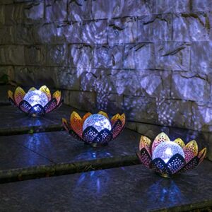 EGOBOO Metal Lotus Cracked Glass Globe Solar Outdoor Lights Garden Patio Lawn Mosaic Ball Powered Solar Lamps Outdoor Waterproof Landscape