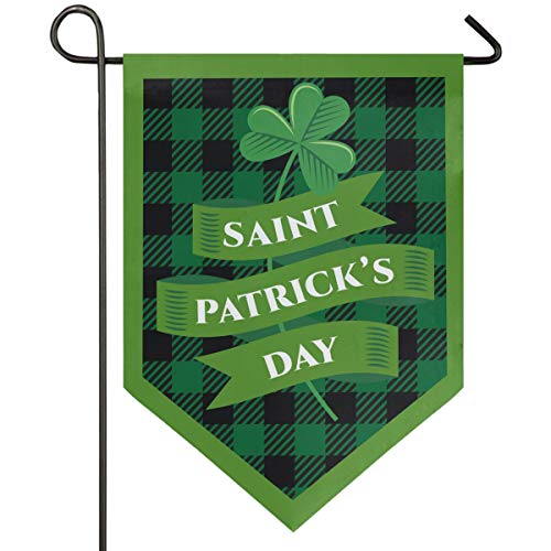 Oarencol St Patrick's Day Shamrock Garden Flag Clover Green Buffalo Check Plaid Double Sided Home Yard Decor Banner Outdoor 12.5 x 18 Inch