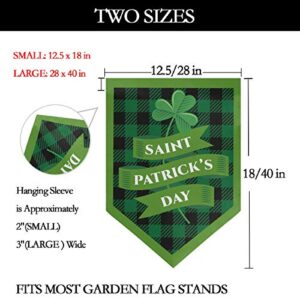 Oarencol St Patrick's Day Shamrock Garden Flag Clover Green Buffalo Check Plaid Double Sided Home Yard Decor Banner Outdoor 12.5 x 18 Inch