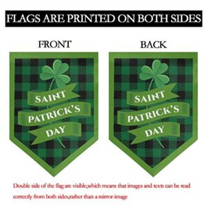 Oarencol St Patrick's Day Shamrock Garden Flag Clover Green Buffalo Check Plaid Double Sided Home Yard Decor Banner Outdoor 12.5 x 18 Inch