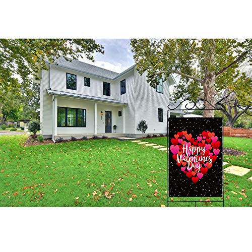 Akeydeco Valentine's Day Flag,28x40 Inch Valentine's Heart Garden Flag with Two Grommets Double Sided Printing 2 Layer Burlap Valentine Flags for Your Valentine's Day Decoration